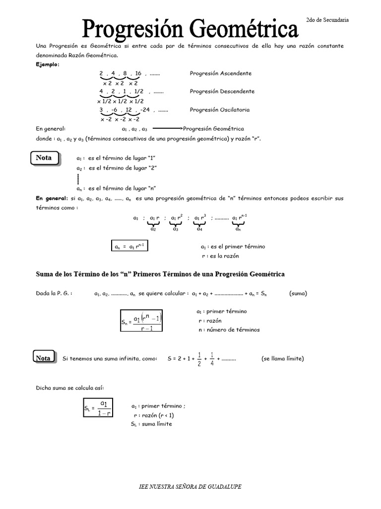 Progresion Geometrica 2do | PDF | Matemáticas | Análisis matemático