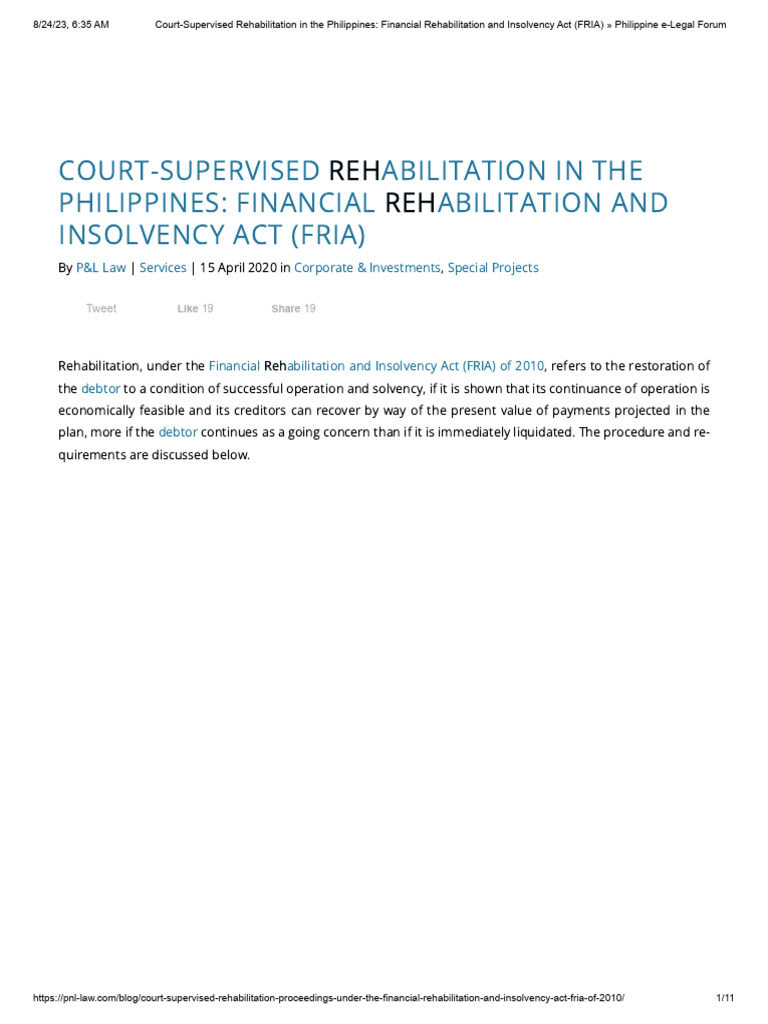 179 Rehabilitation Court-Supervised Rehabilitation in The Philippines ...