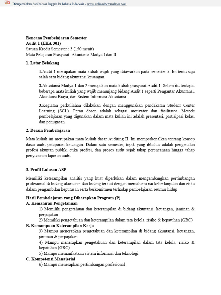 Audit 1, Semester Learning Plan - En.id | PDF