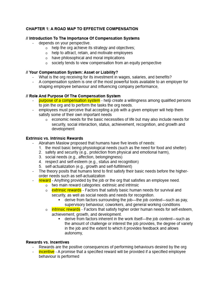 Chapter 1 A Road Map To Effective Compensation | PDF