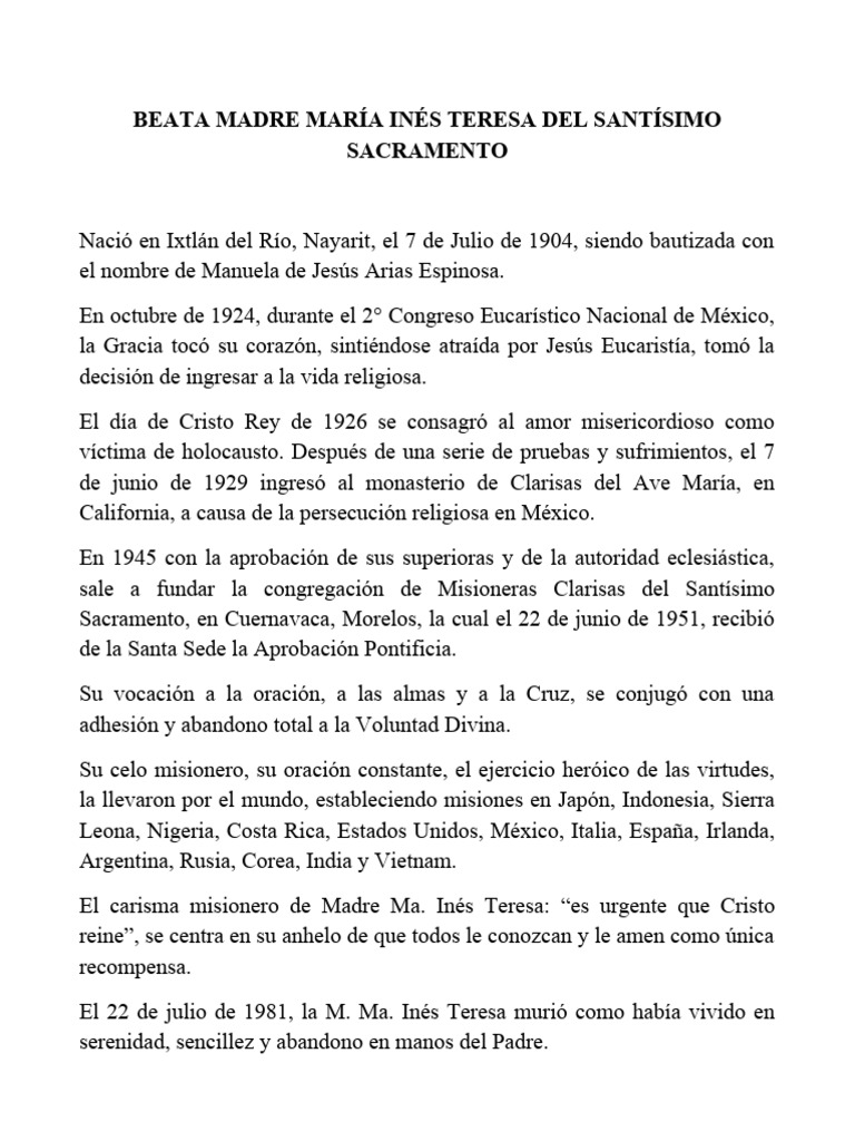 Biografía Madre Maria Inés | PDF