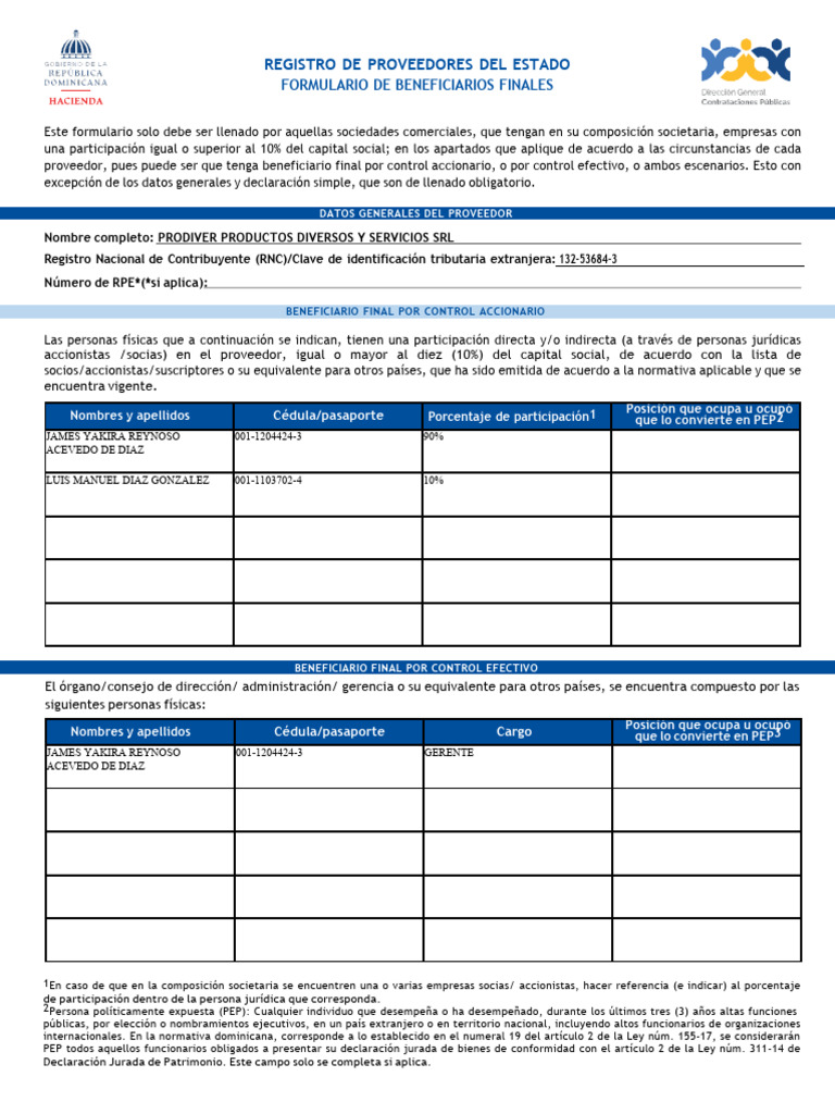 Formulario Beneficiario Simple Final | PDF