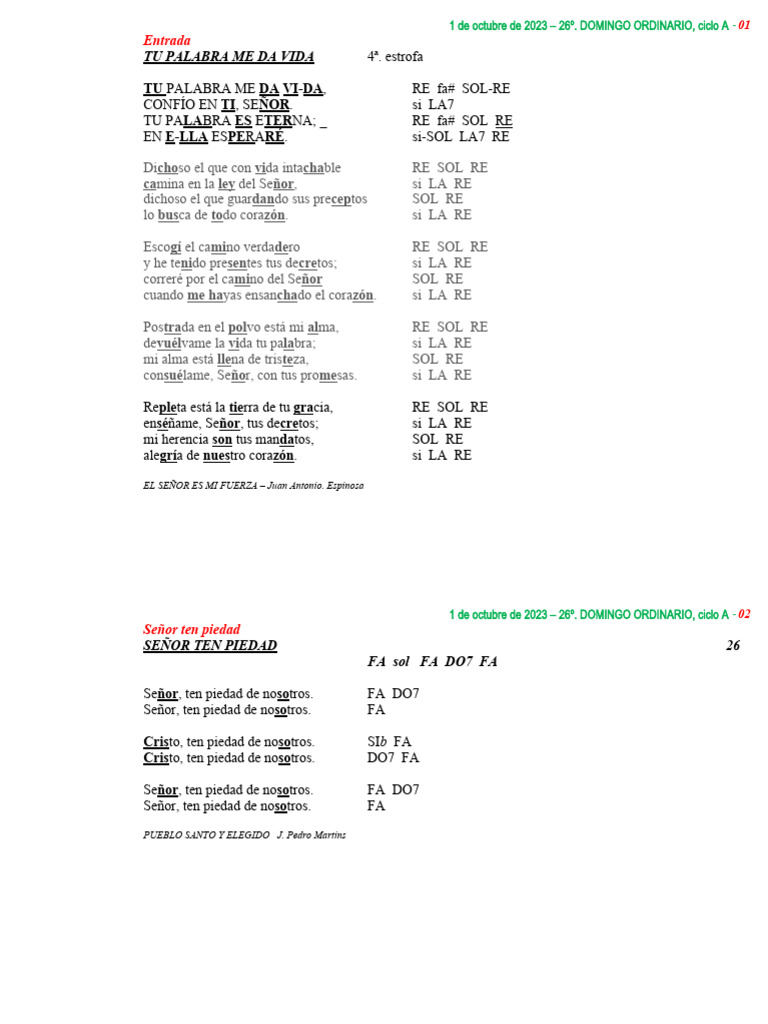 12 LETRAS Y ACORDES DE LOS CANTOS SUGERIDOS PARA LA MISA - Edgar López | PDF | Misa (liturgia ...