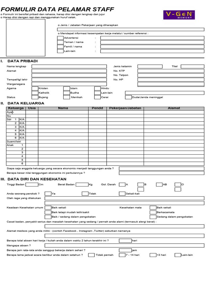 00 Form Isian Pelamar | PDF