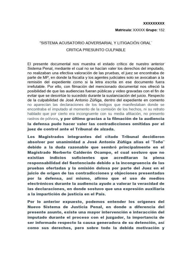 Crítica al Documental "Presunto Culpable" | PDF