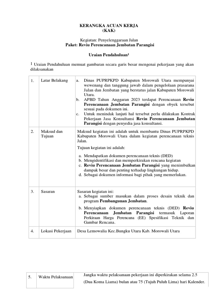 KAK Reviu Perencanaan Jembatan Parangisi | PDF