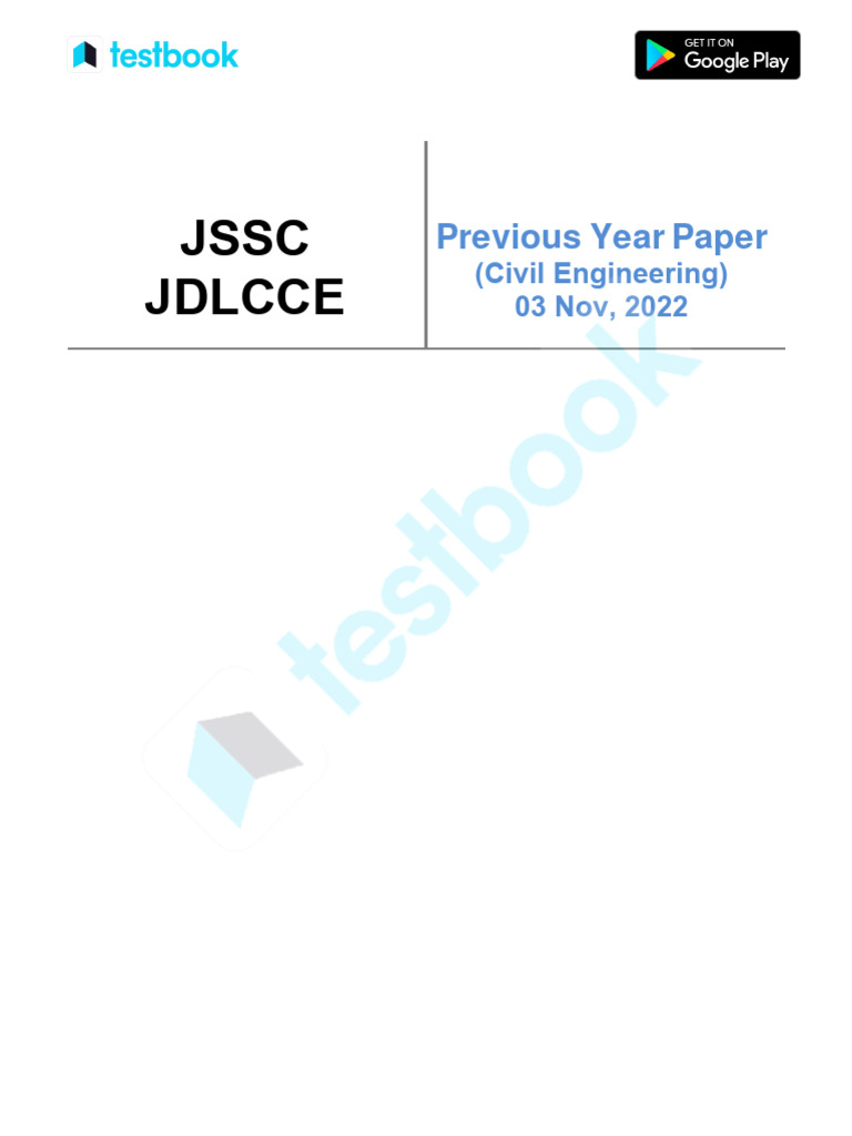 JSSC JDLCCE 2021 (Civil Engineering) Official Paper (Held On - 03 Nov, 2022) | PDF
