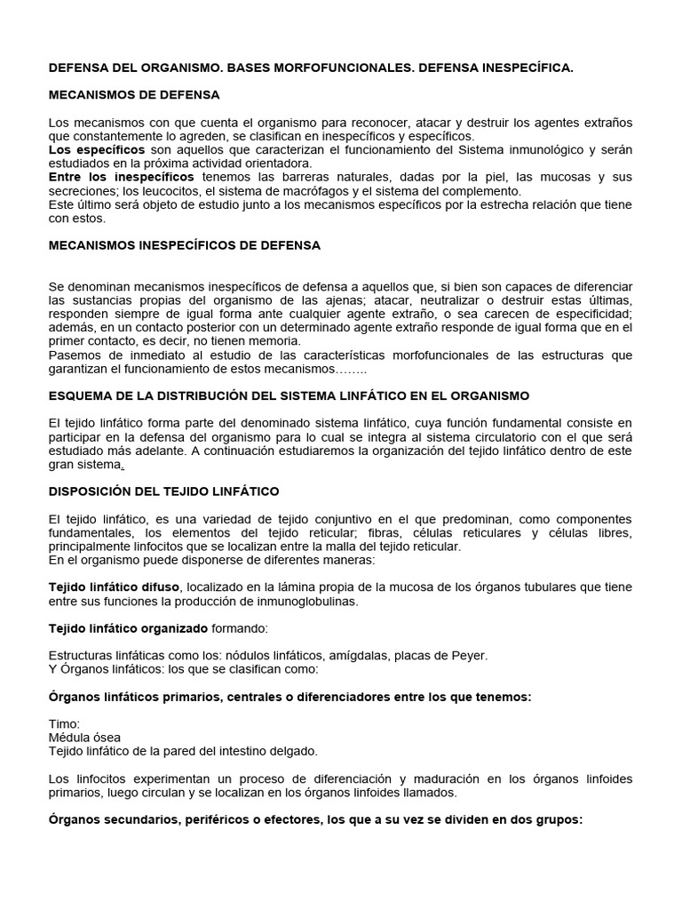 Defensa Genralidades e Inmunidad Inespecifica | PDF
