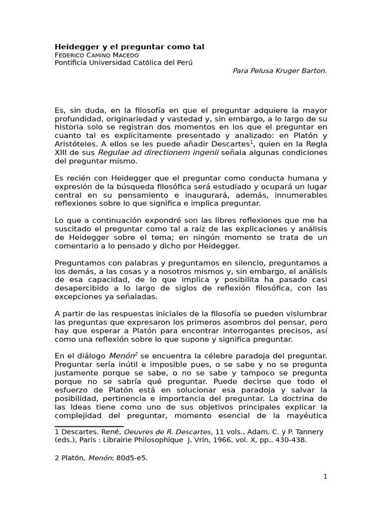Heideger y El Preguntar Como Tal | PDF | Martin Heidegger | Platón