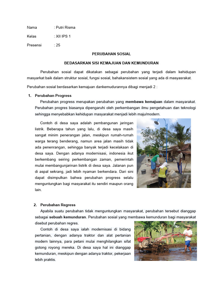Putri Risma (Perubahan Sosial Progress Dan Regress) | PDF