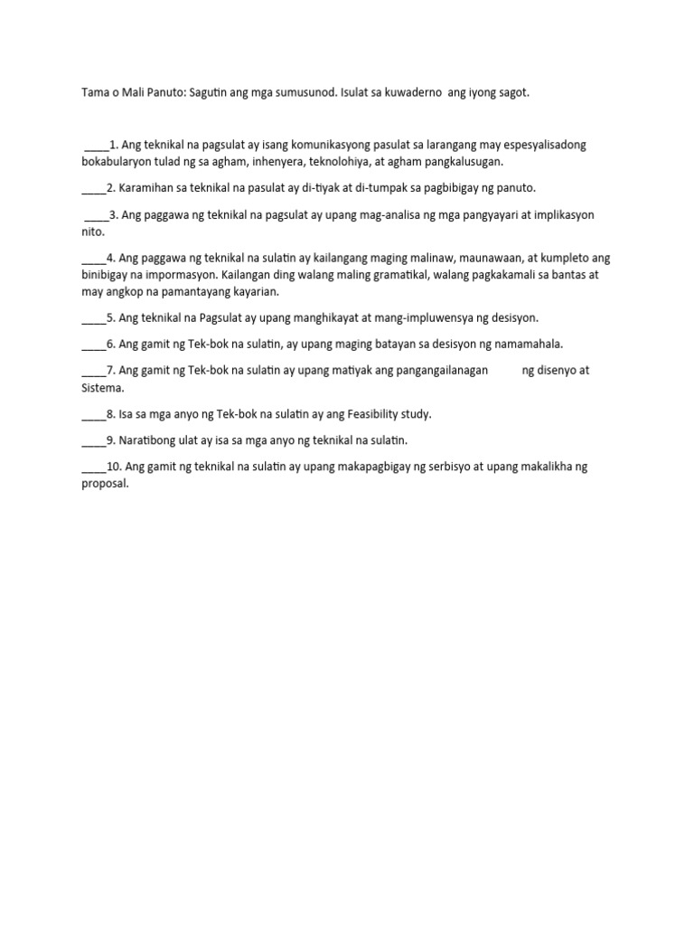 Test Sa Filipino | PDF