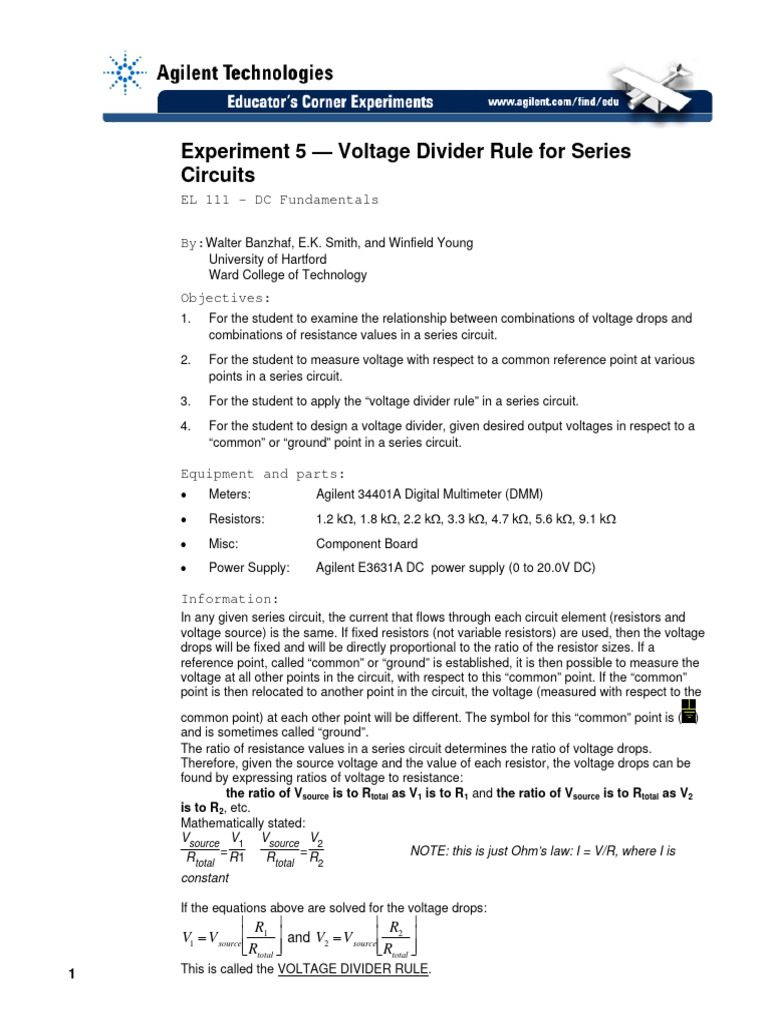 Voltage Divider Rule For Series Circuits | PDF