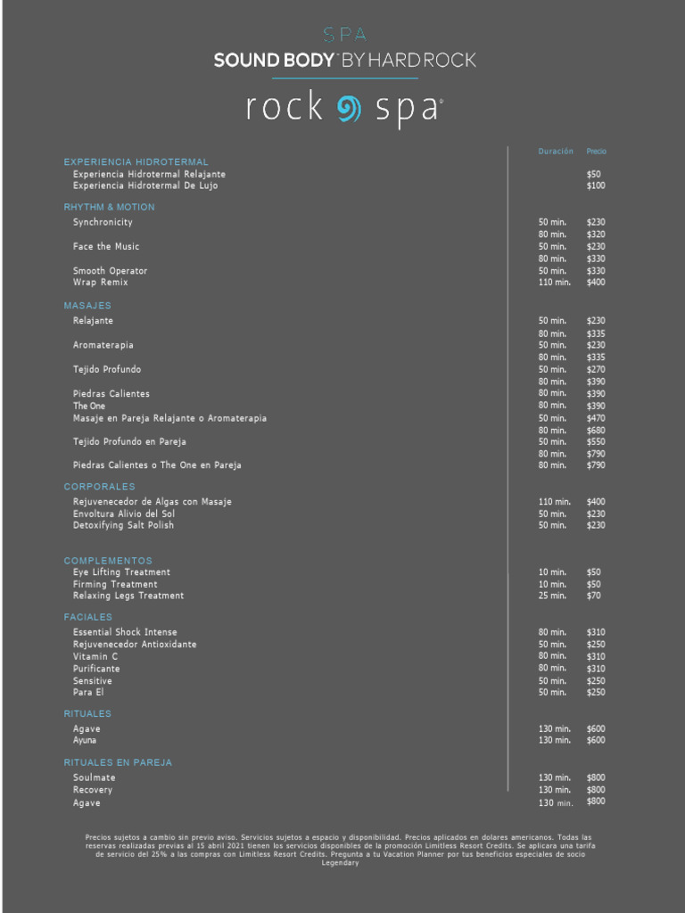 Lista de Precios Rock Spa Espa - Ol | PDF