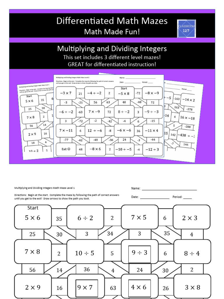 Multiplyingand Dividing Integers Math Maze Preview | PDF