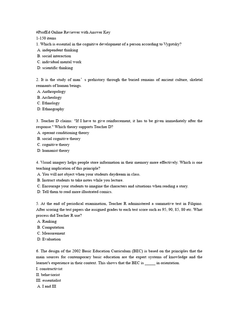 Questioner Prof - Ed-Gen - Ed | PDF | Teachers | Learning