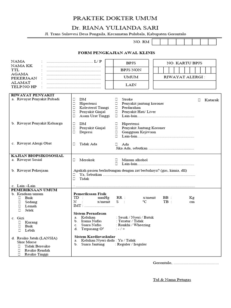 Form Pengkajian Awal Klinis | PDF