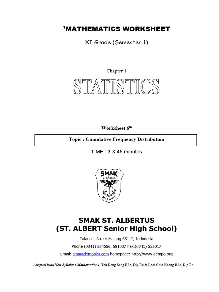 Worksheet 6 Cumulative Frequency | PDF