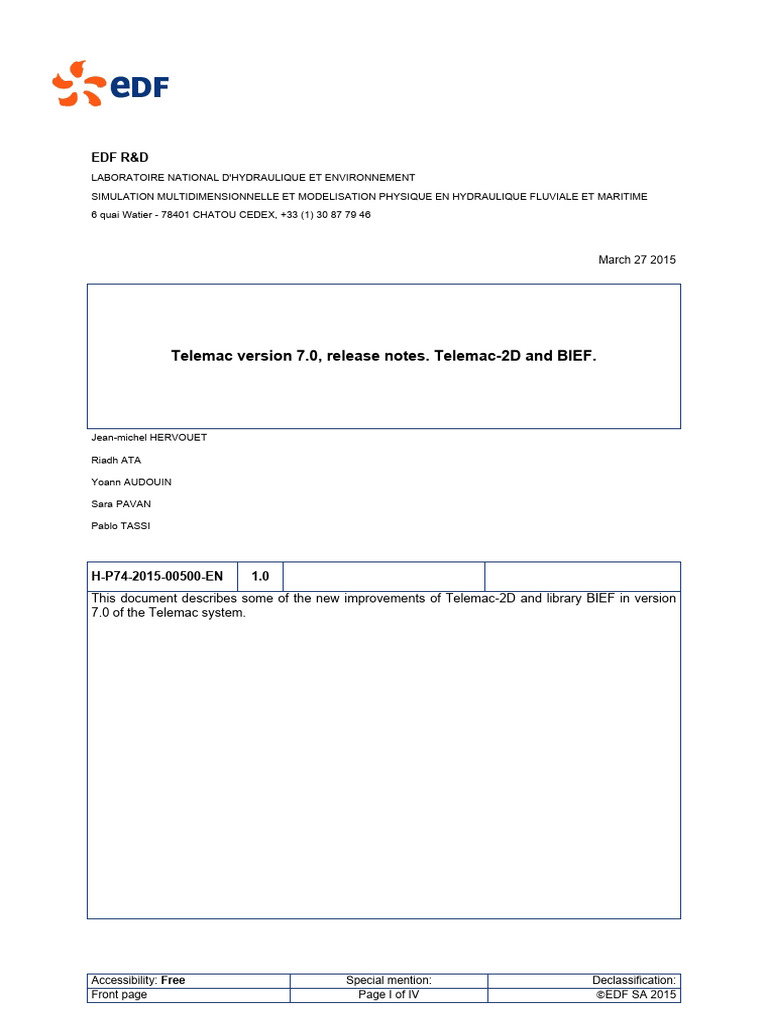 Telemac-2d Bief Release Notes en v7p0 | PDF | Matrix (Mathematics ...