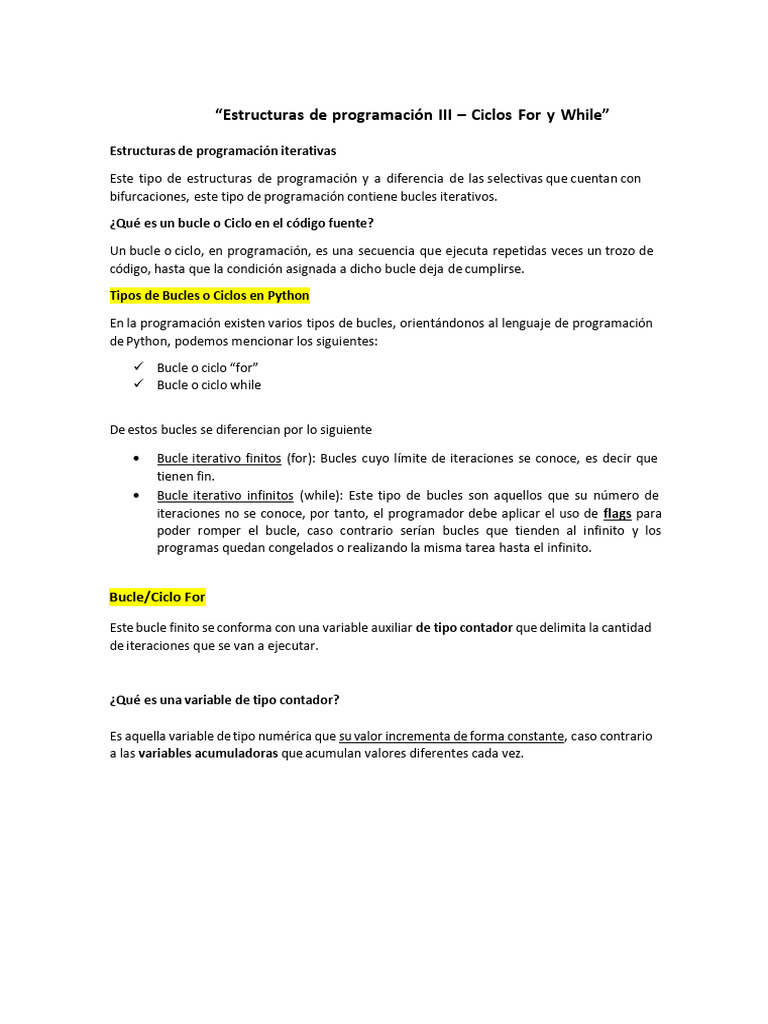 Python - Ciclo For y Ciclo While | PDF | Flujo de control | Programación de computadoras