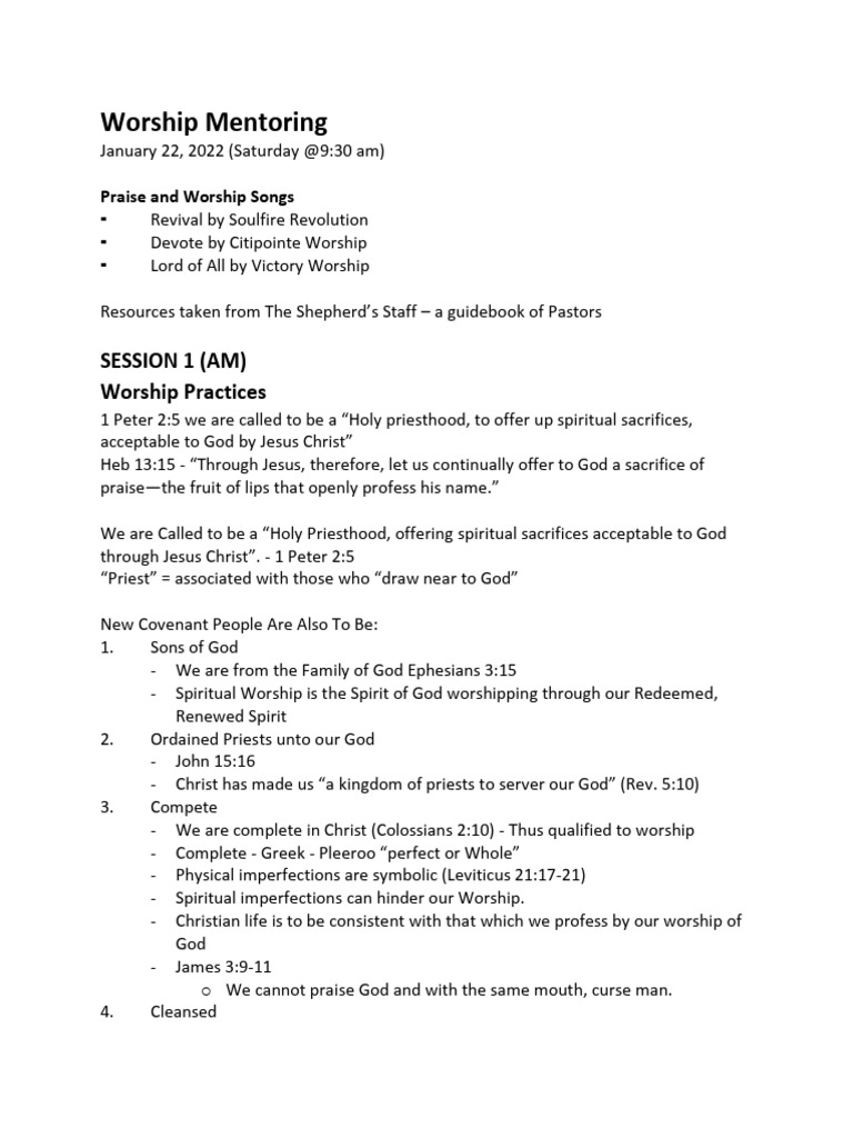 Worship Mentoring Pdf Worship Sacrifice