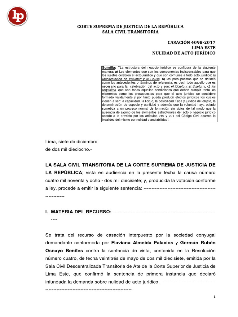 Casacion 4098 2017 Lima Este LPDerecho | PDF | Ciencias sociales | Derecho Casacion 4098 2017 Lima Este LPDerecho | PDF | Ciencias sociales | Derecho