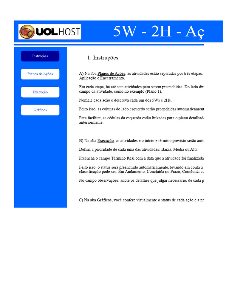 Planilha 5W2H Plano de Acoes Promocionais Uol | PDF