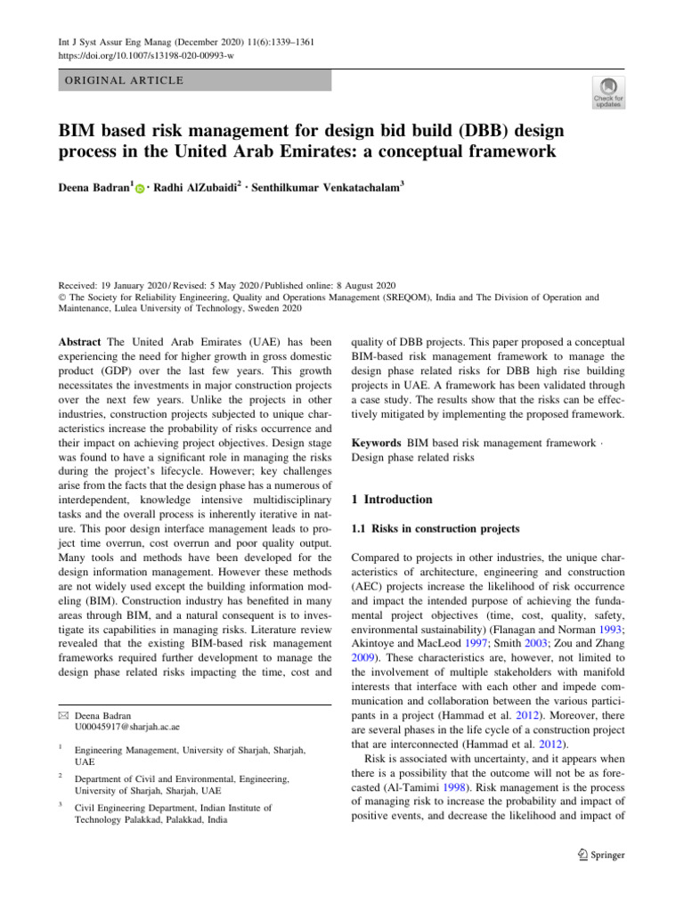 2020 - Bardran Et Al. BIM Based Risk Management For Design Bid Build ...