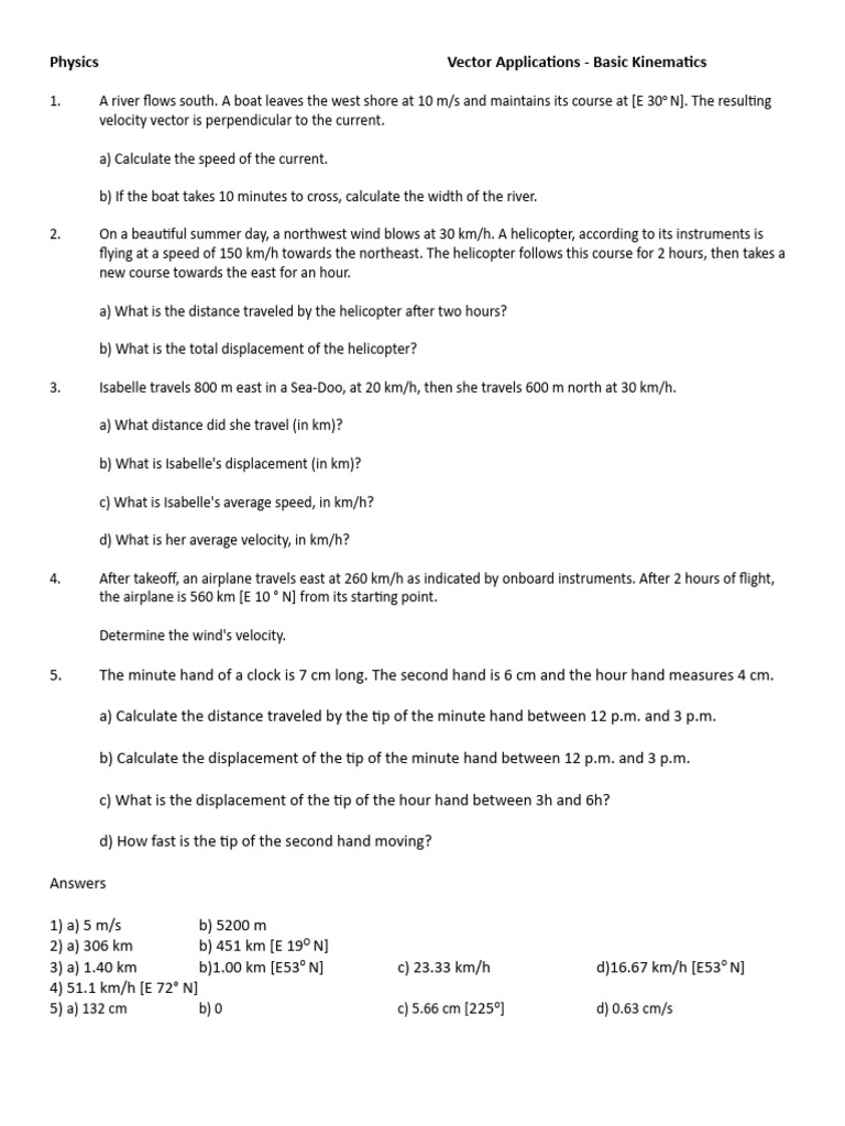 Physics - Vectors - Basic Kinematics - Exercise Workbook 2023 | PDF