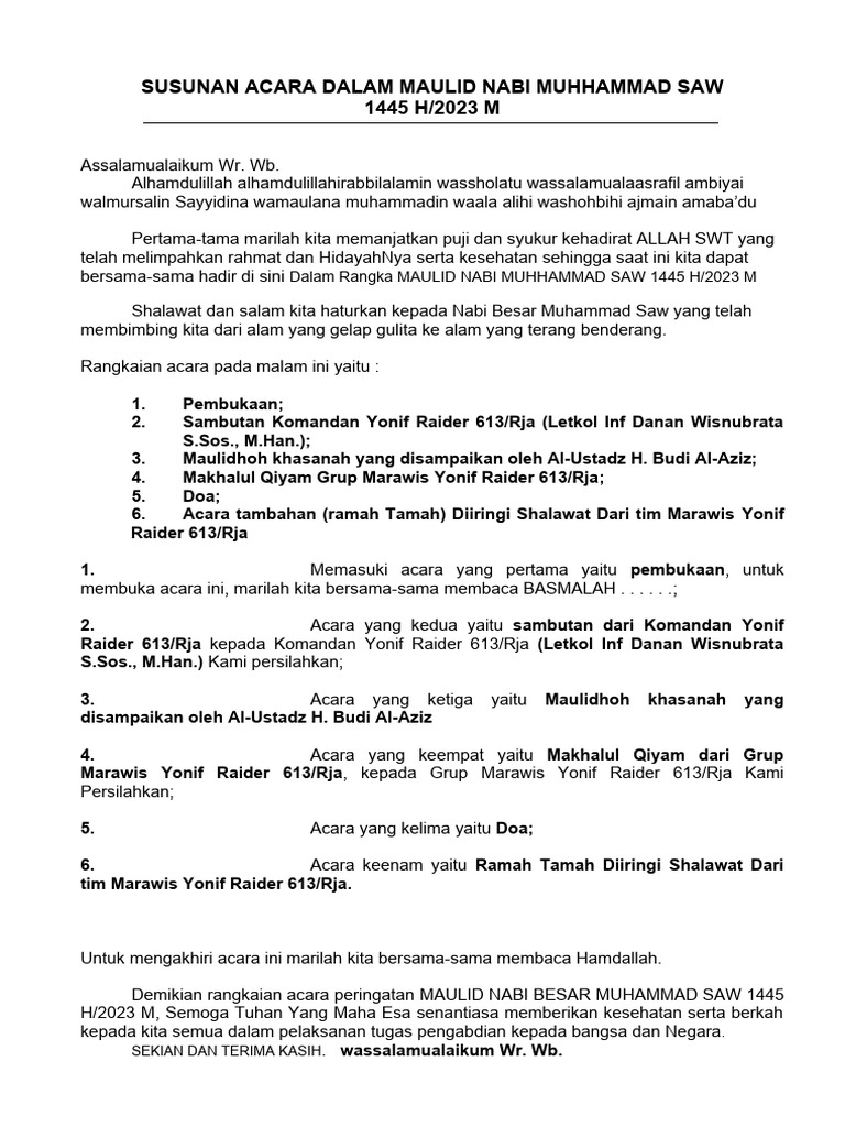 Susunan Acara Maulid Nabi 2023 | PDF