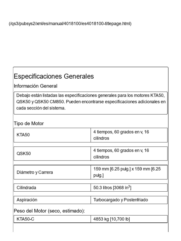 Specificaciones Generales K38, K50, QSK38 y QSK50 | PDF | Inyección de ...