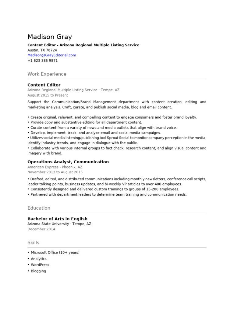 Madison-Gray Resu | PDF
