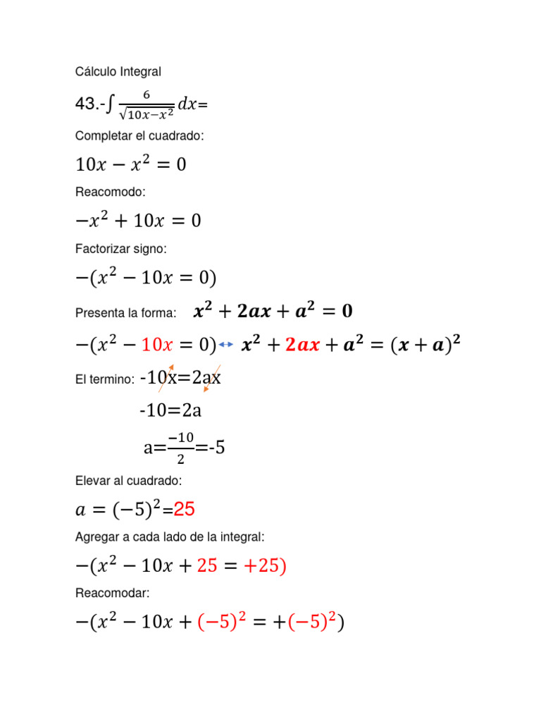 Cálculo Integral: Completar Cuadrados | PDF | Métodos y materiales de ...