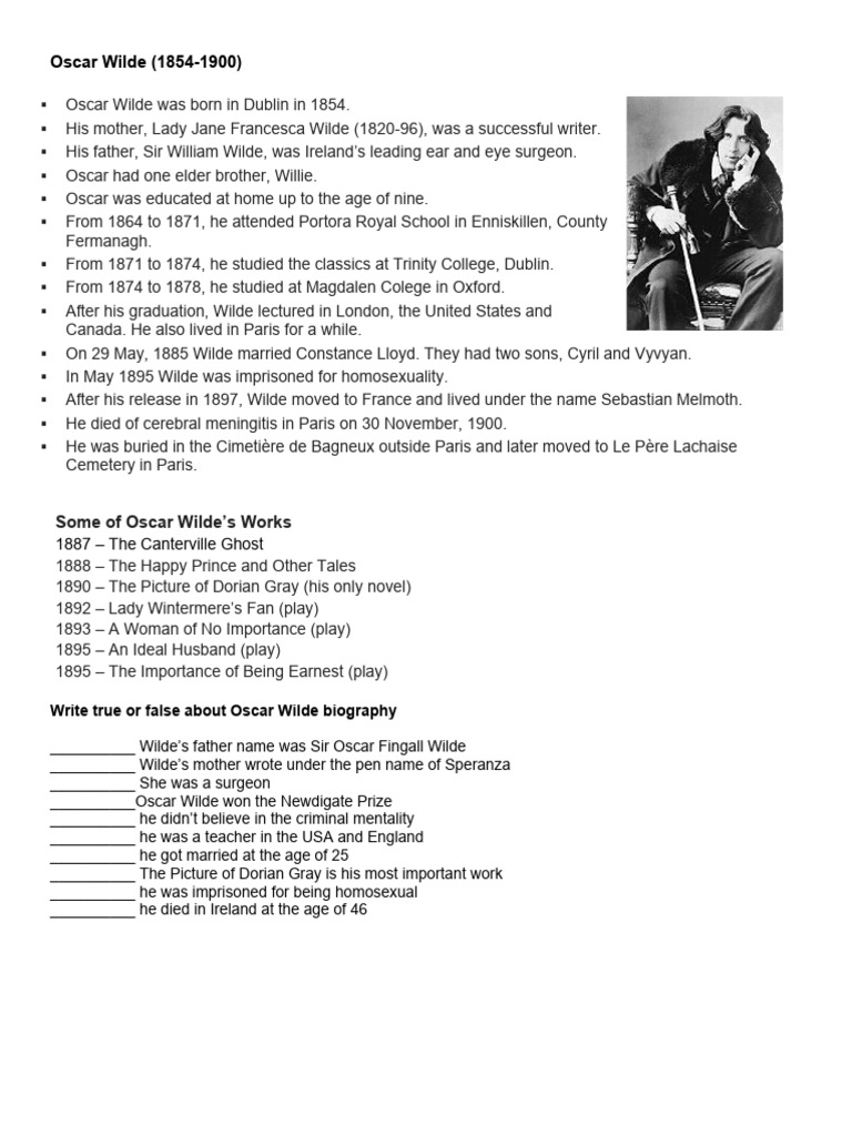 Oscar Wilde: A Brief Biography | PDF | Oscar Wilde