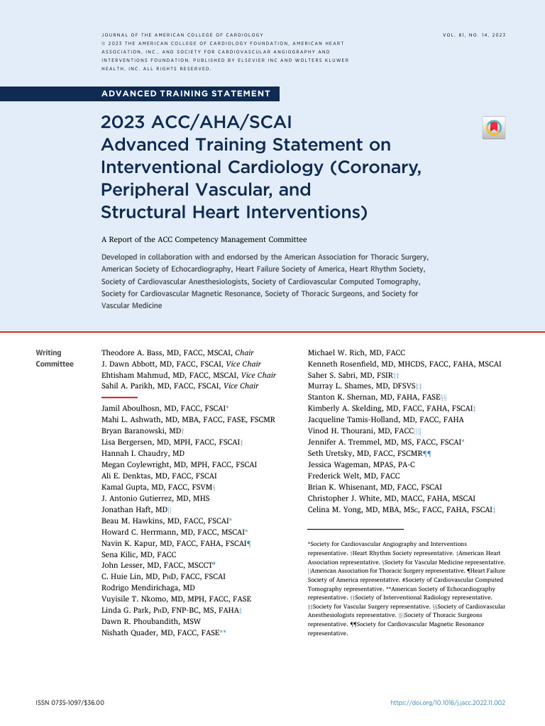 2023 ACC/AHA/SCAI Advanced Training Statement On Interventional ...