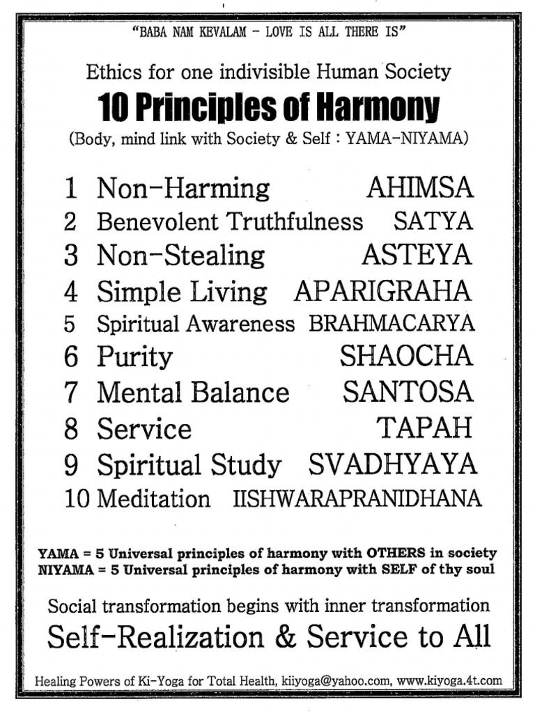 10 Principles of Harmoney 5 Yamas 5 Niyamas | PDF 10 Principles of Harmoney 5 Yamas 5 Niyamas | PDF