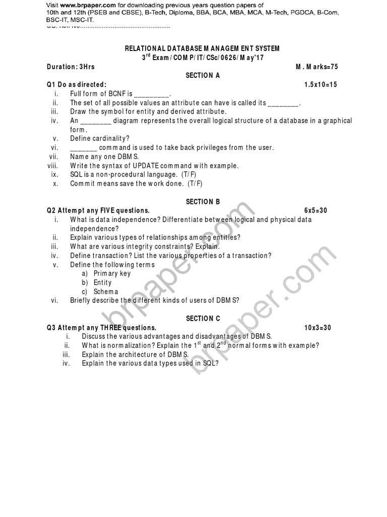 RDBMS (4TH) May17 | PDF | Technology & Engineering