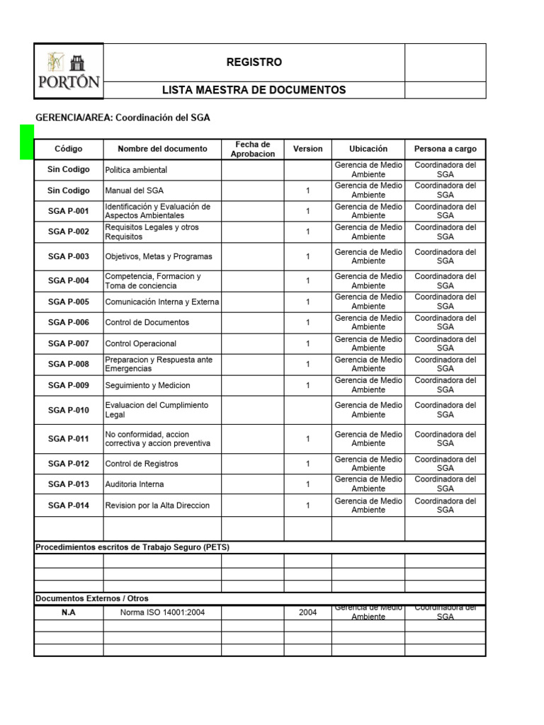 Lista Maestra de Documentos PORTON | PDF