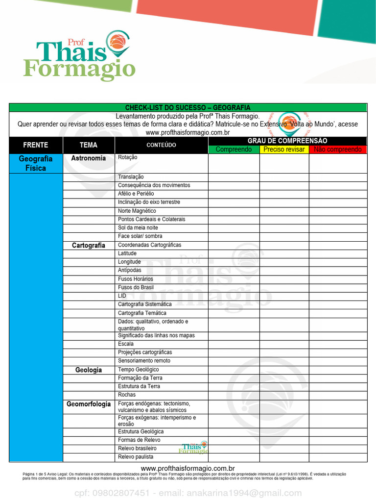 Check List 2023 Prof Thais Formagio | PDF