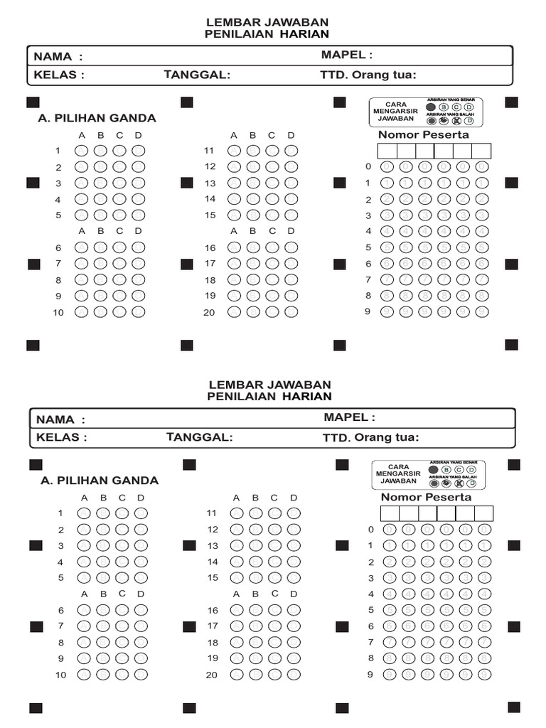 LJK PENILAIAN HARIAN 20 SOAL | PDF
