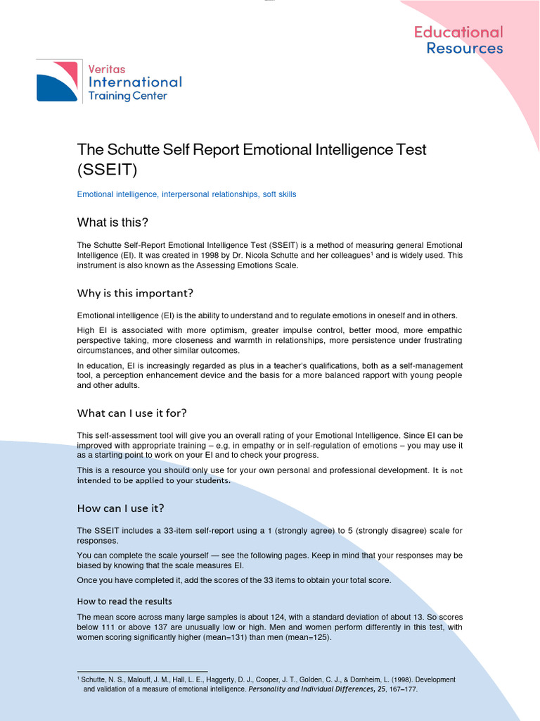The-Schutte-Self-Report-Emotional-Intelligence-Test SSEIT | PDF ...