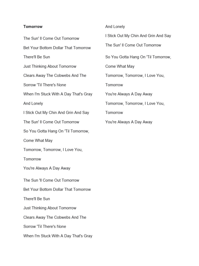 Annie Lyrics | PDF | Annie (Musical)
