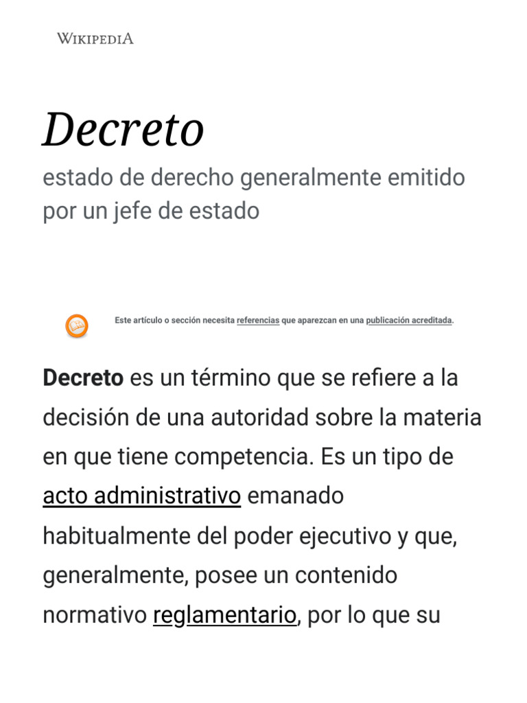 Decreto - Wikipedia, La Enciclopedia Libre | PDF | Decreto | Gobierno