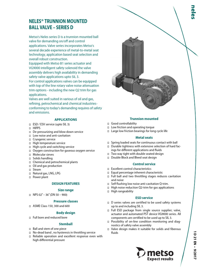Neles Trunnion Ball Valve Series D Datasheet 0 | PDF | Valve | Steel
