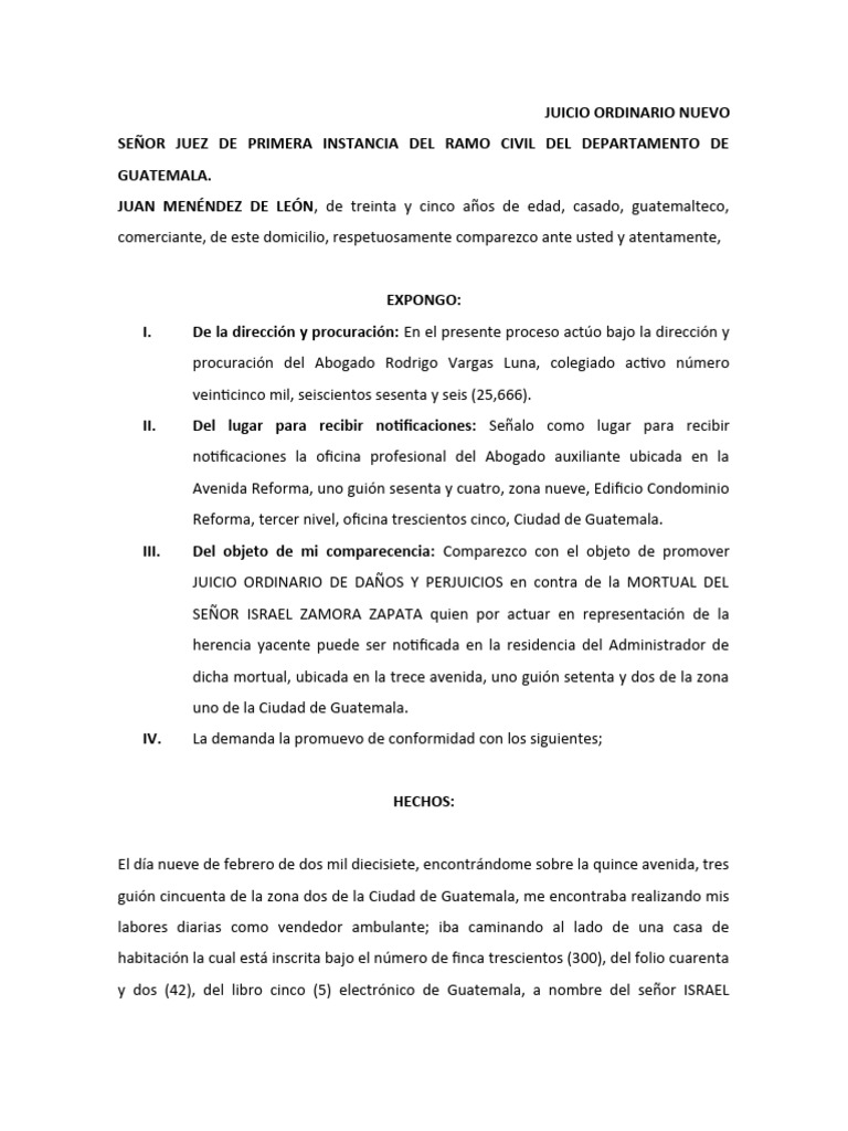 Memorial de Demanda de Daños y Perjuicios - EDWING MARROQUIN | PDF