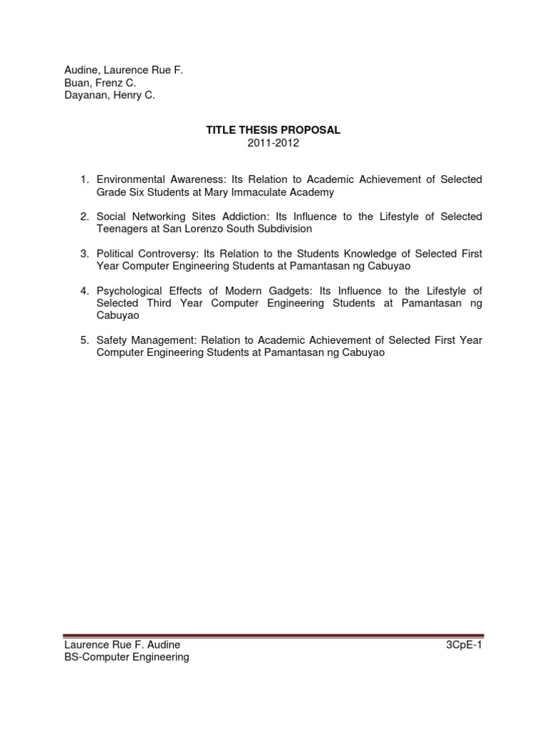 Title Thesis Proposal Adolescence Engineering