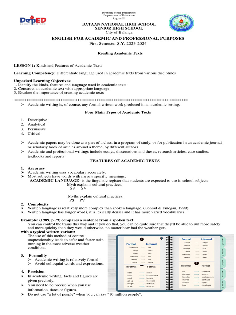 Features of Academic Texts Explained | PDF | English Language ...