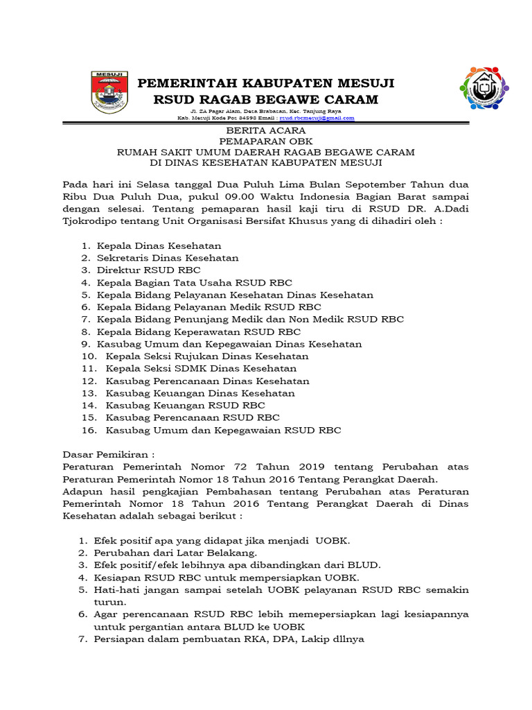 BERITA ACARA pemaparan OBK | PDF