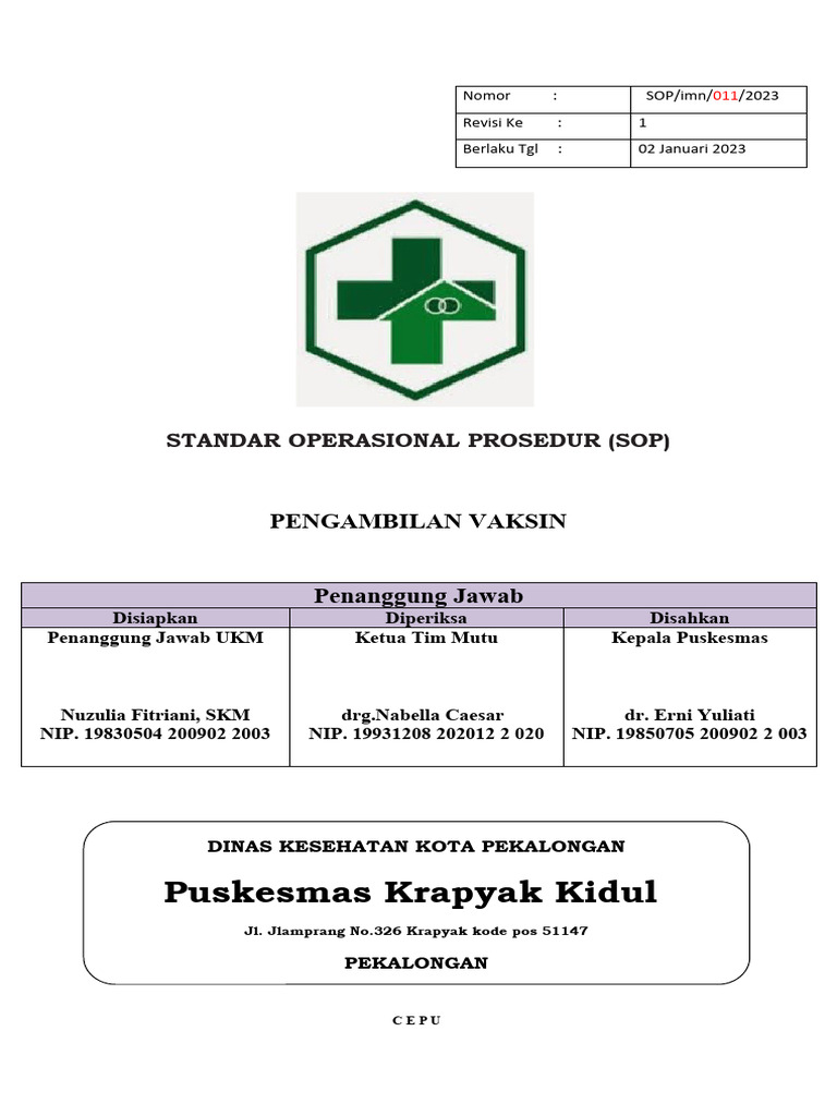011 Sop Pengambilan Vaksin | PDF