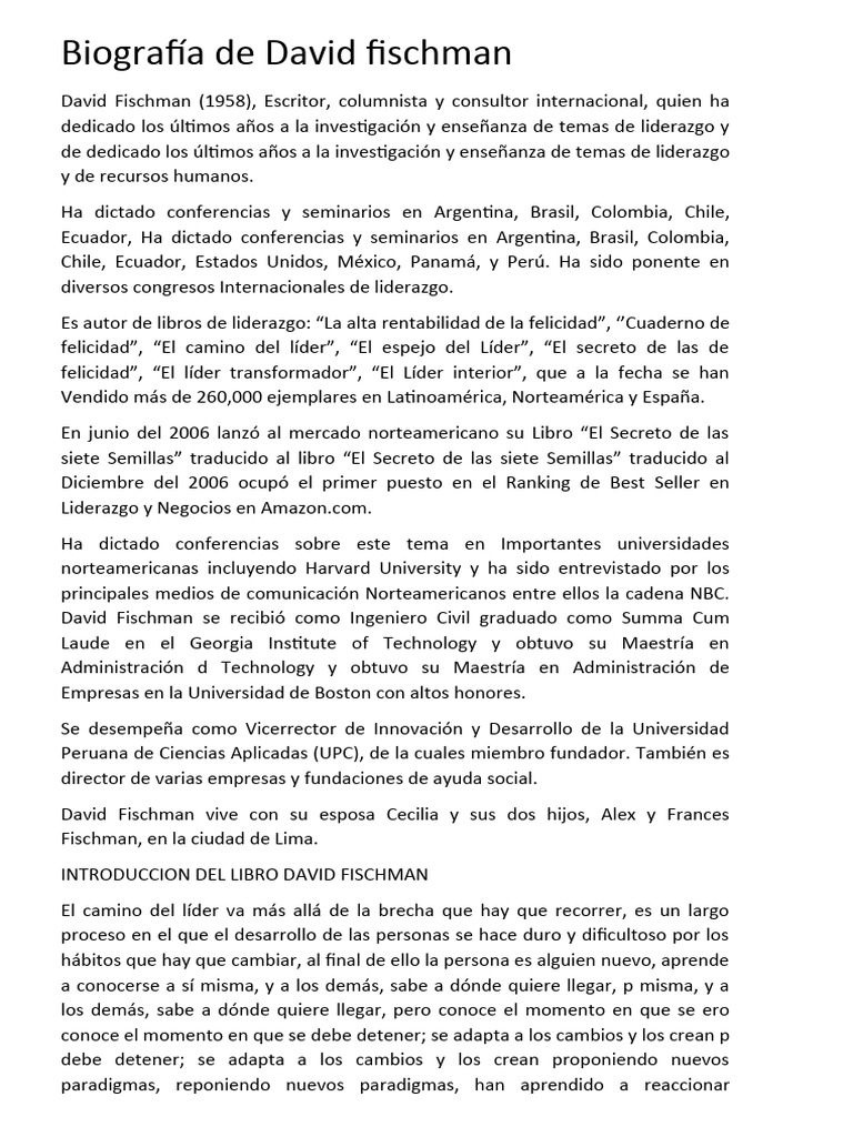 Biografía de David Fischman | PDF | Relaciones personales, crianza y ...