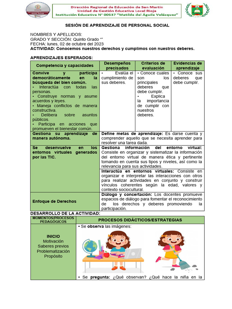 PS-Conocemos Nuestros Derechos y Cumplimos Con Nuestros Deberes-Lunes, 02-10-2023 | PDF